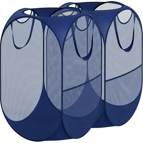Mesh Pop-Up Laundry Hamper Basket with Side Pocket, Dark Blue - 2 Pack ...