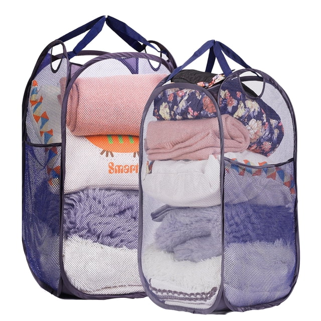 Mesh Pop-up Laundry Hamper, Folding Laundry Basket Tall Clothes Hamper ...