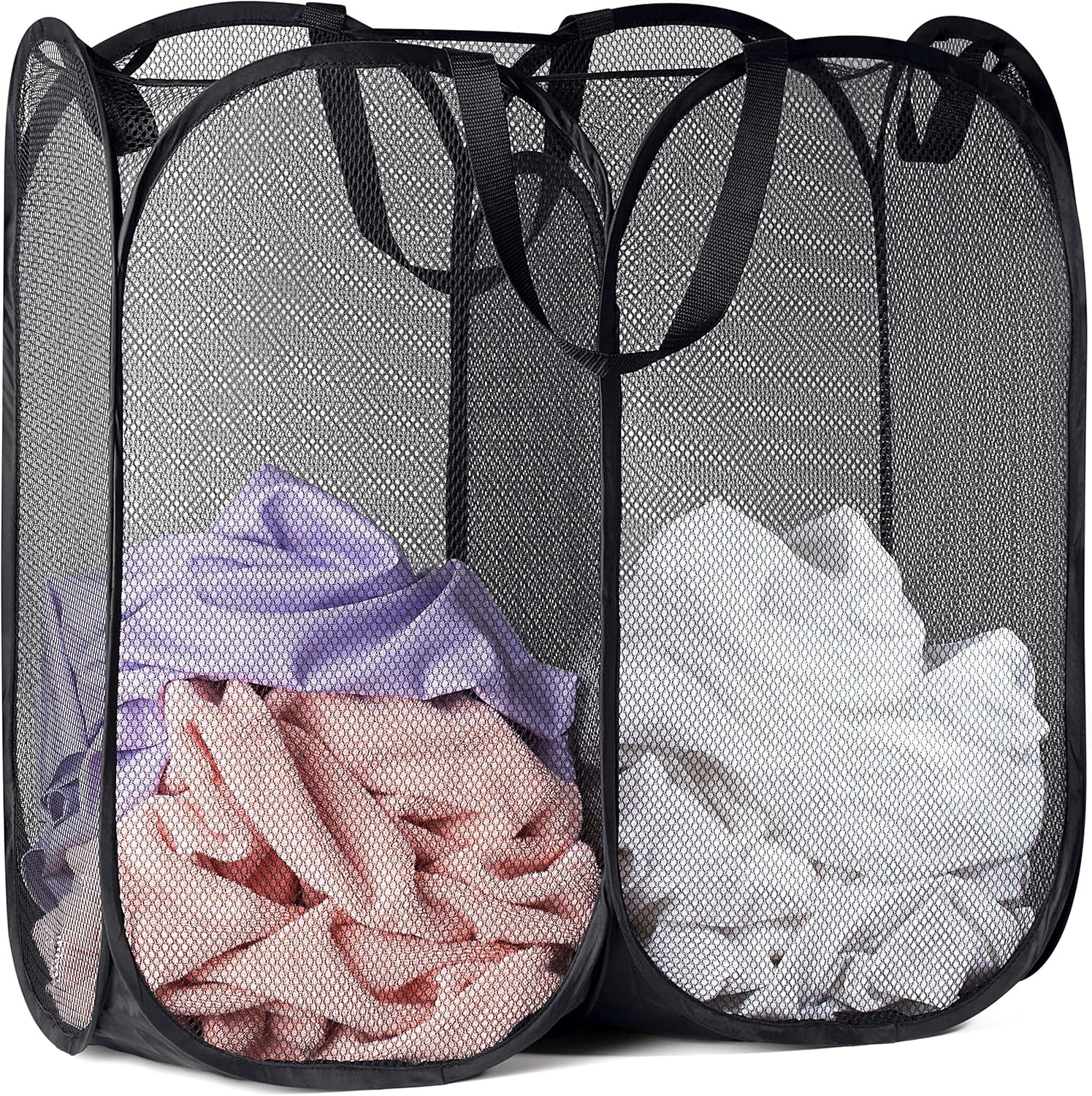 Mesh Popup Hamper - Two Compartments, Collapsible for Storage and Easy ...