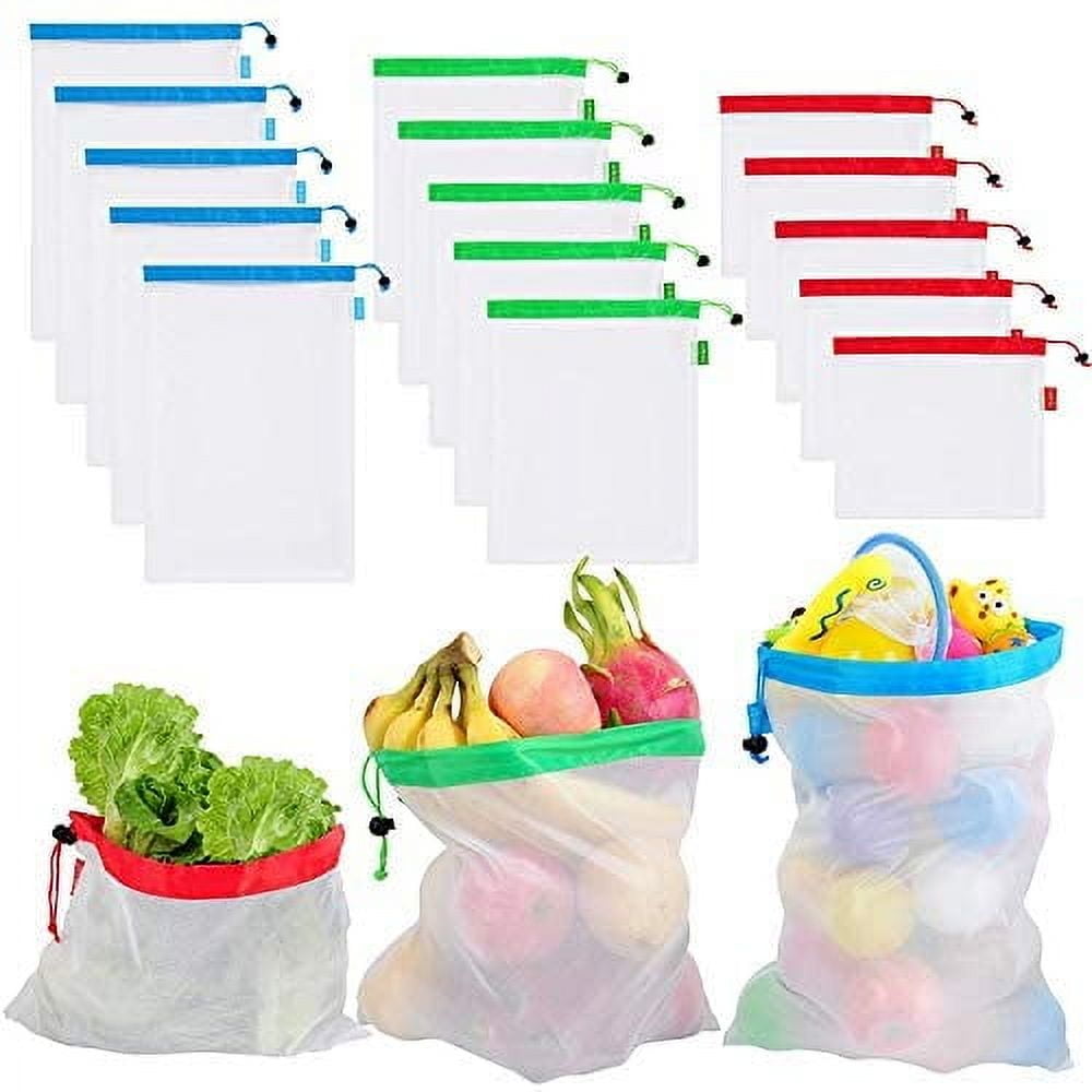 Mesh Reusable Produce Bags, 12 Pack, Small, Medium, Large Sizes ...