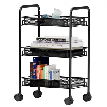 COM1950s 3-Tier Rolling Storage Cart with Wheels,13X8X26 Inch Plastic ...