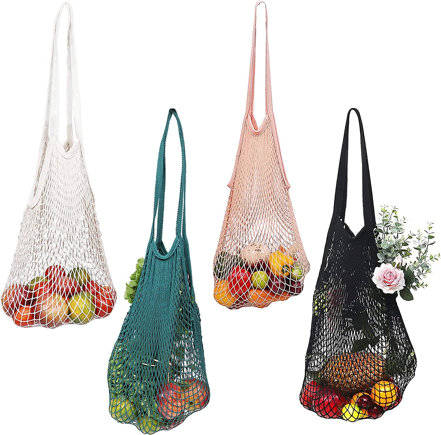 Mesh Shopping Bags (4 Pack) - Cotton Shopping Net Bags with Handle ...