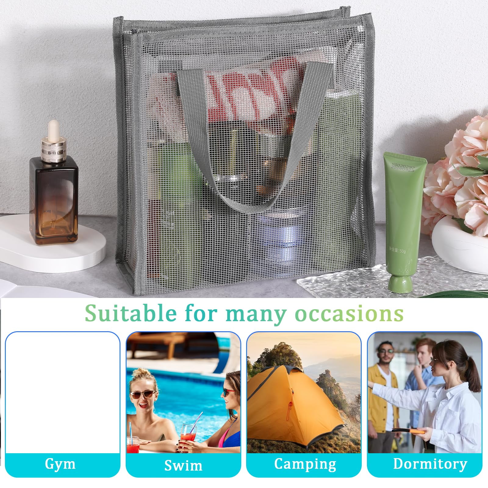 Mesh Shower Caddy Tote, Large Shower Caddy Basket Portable, Quick Dry ...