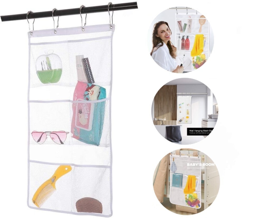 Mesh Shower Organizer Hanging Mesh Pockets Bathroom Caddy 6 Pockets ...