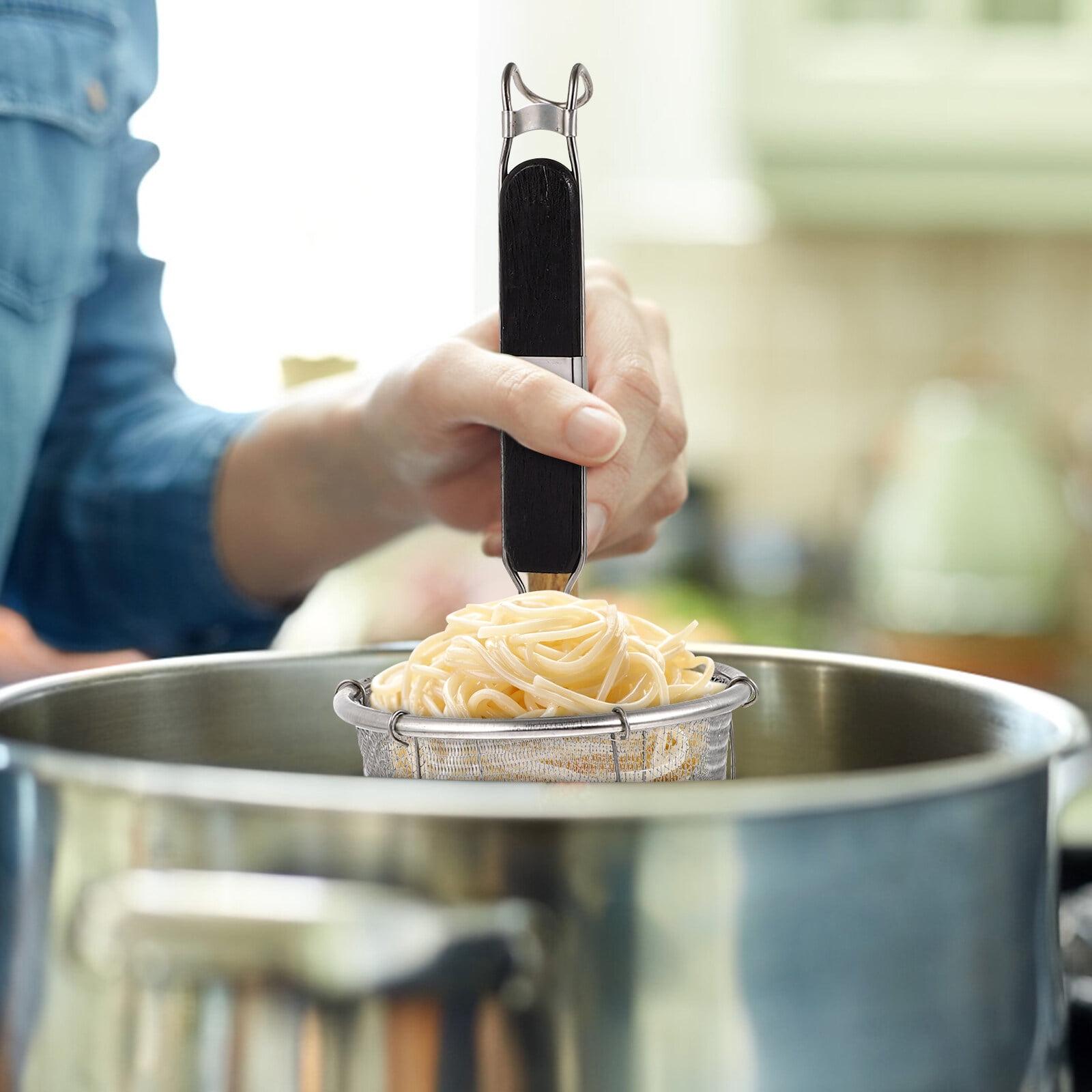 Mesh Spider Strainer with Handle Stainless Steel Pasta Basket Fine Mesh ...