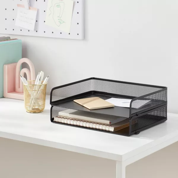 Mesh Stacking Letter Tray with Wide Side Opening Black - Walmart.com