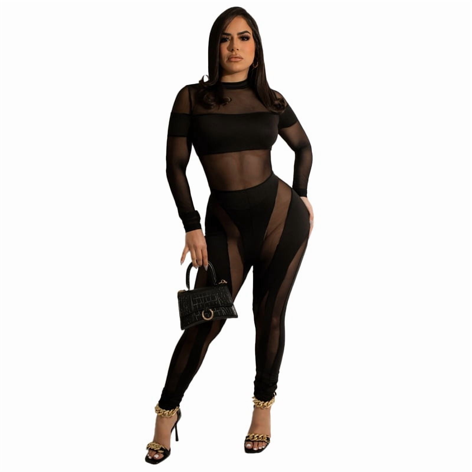 Mesh Stitching Nightclub See-through Jumpsuit 1773656642742291 ...