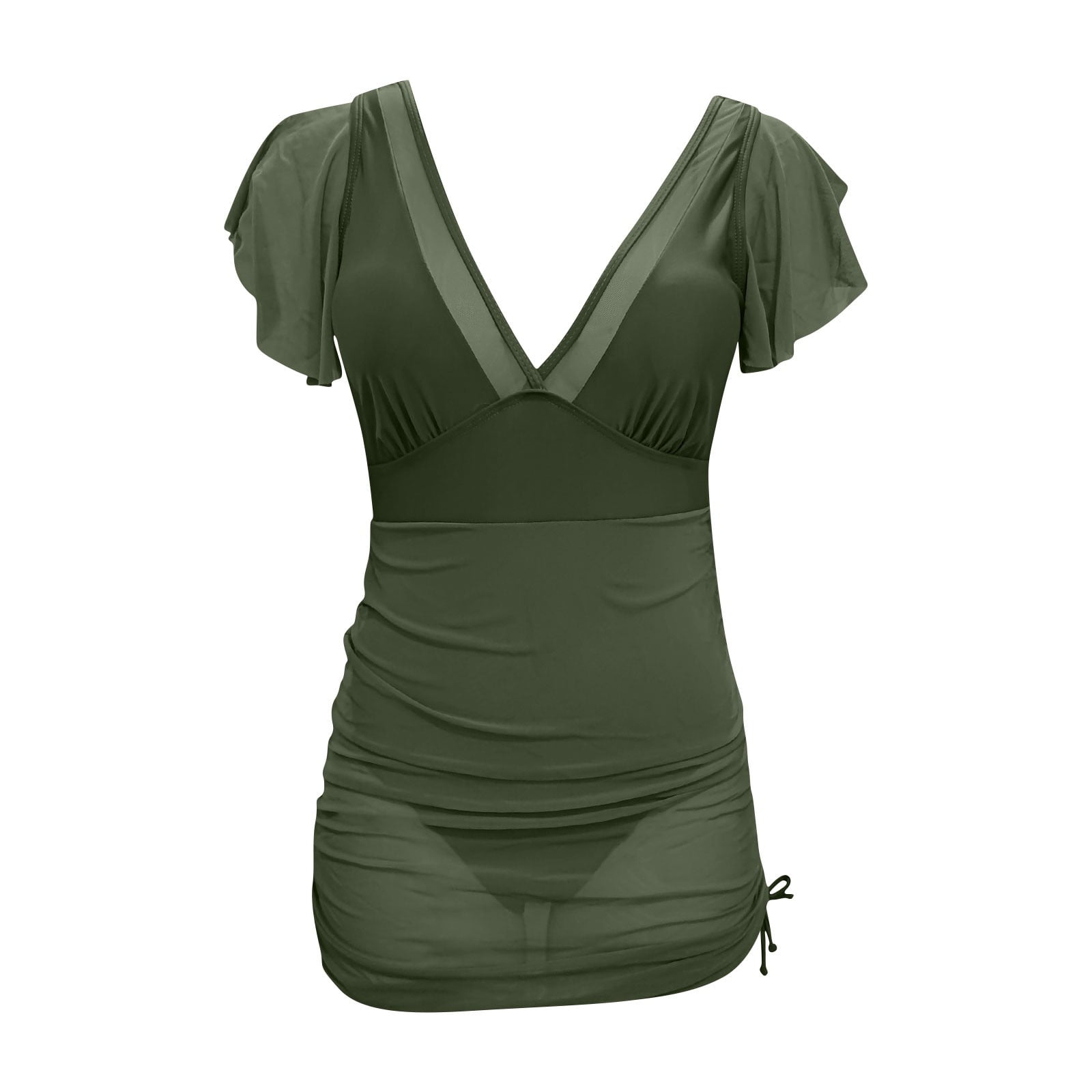 Mesh Swim Suits for Women Flutter Sleeve One Piece Bathing Suit Modest ...