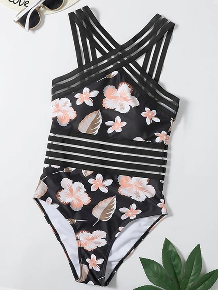 Mesh Tape Swimsuit One Piece Sexy Leopard 2022 Swimwear Women Cross ...