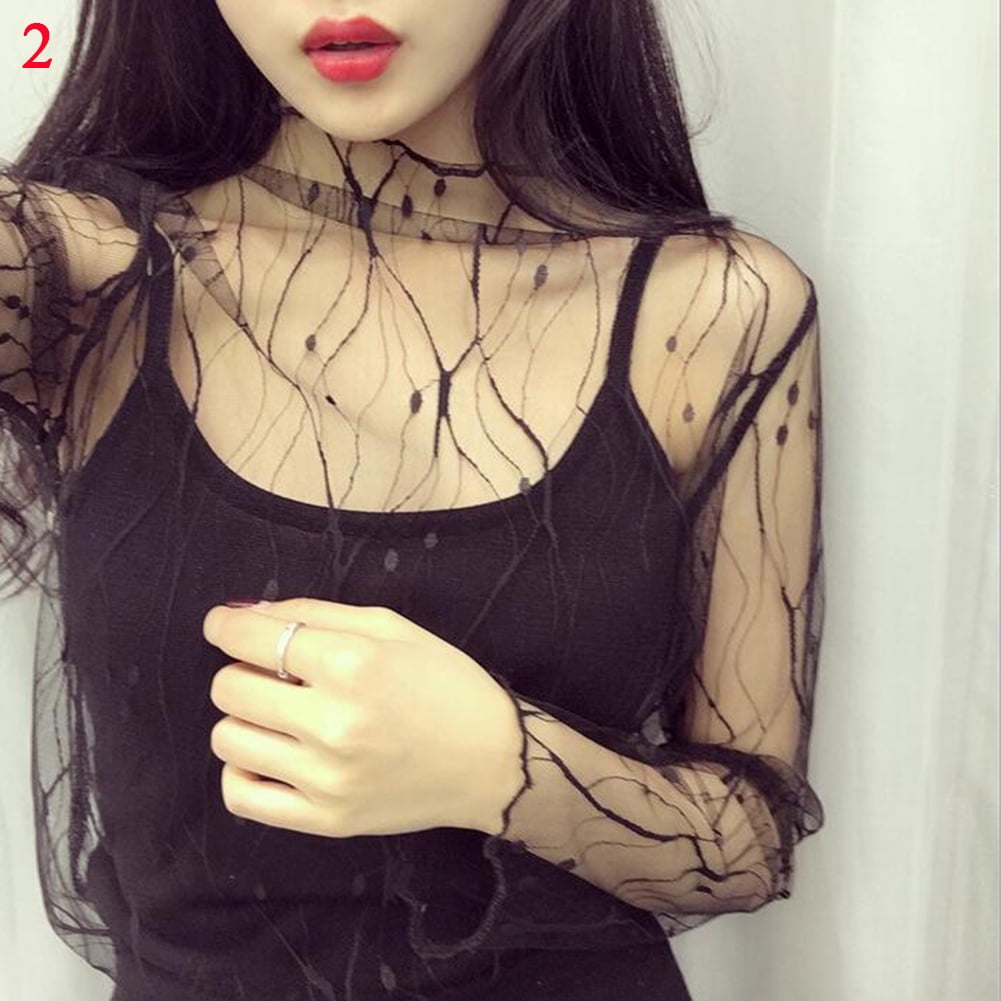 Mesh Top Women Sexy Sheer Fishnet See Through Transparent Top Lace Top ...