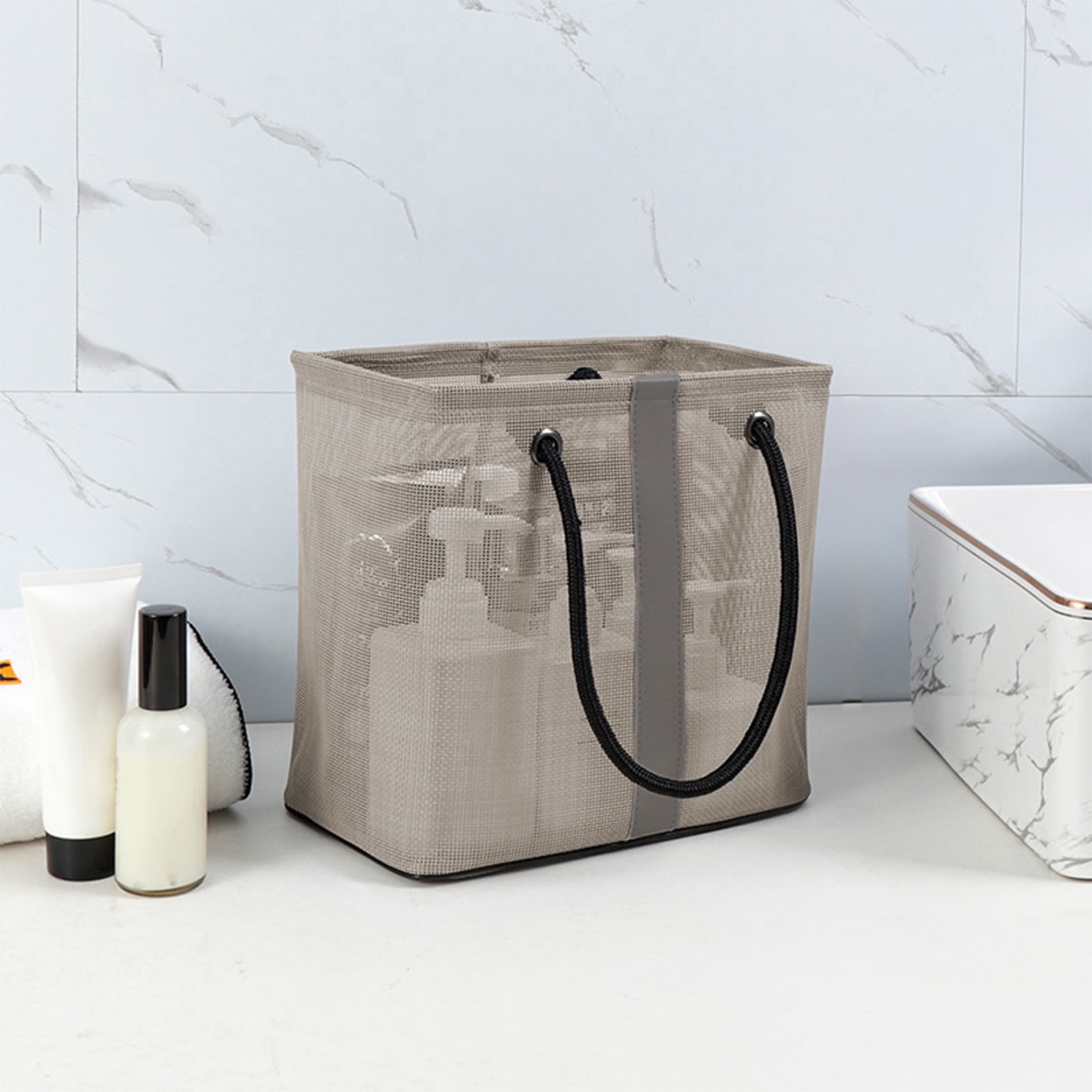 Mesh Wash Bag Portable Storage Organiser Hand Carry Bath Bag Polyester ...