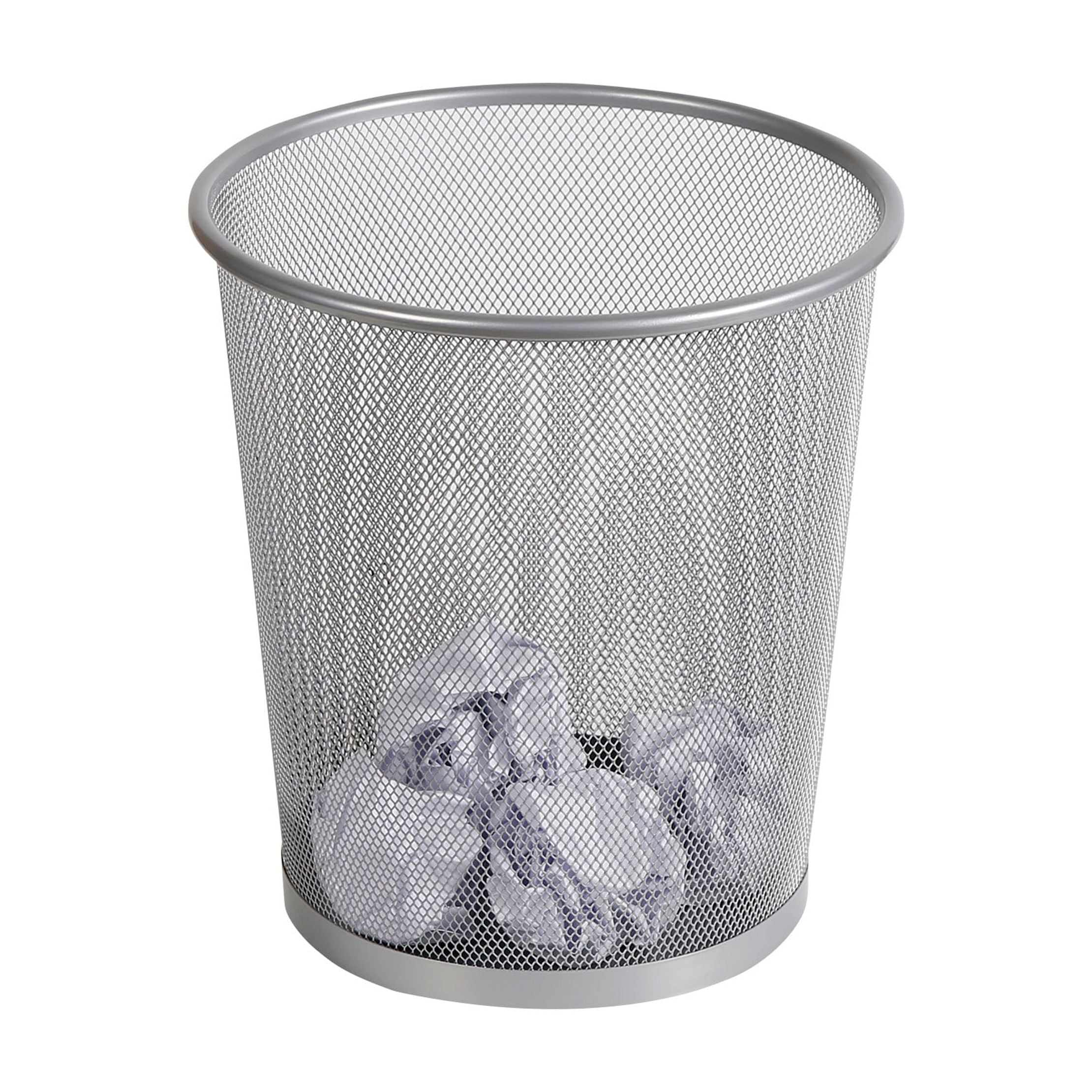 Mesh Waste Basket Silver - Steel Wire Mesh, Office Trash Can, Nonslip ...