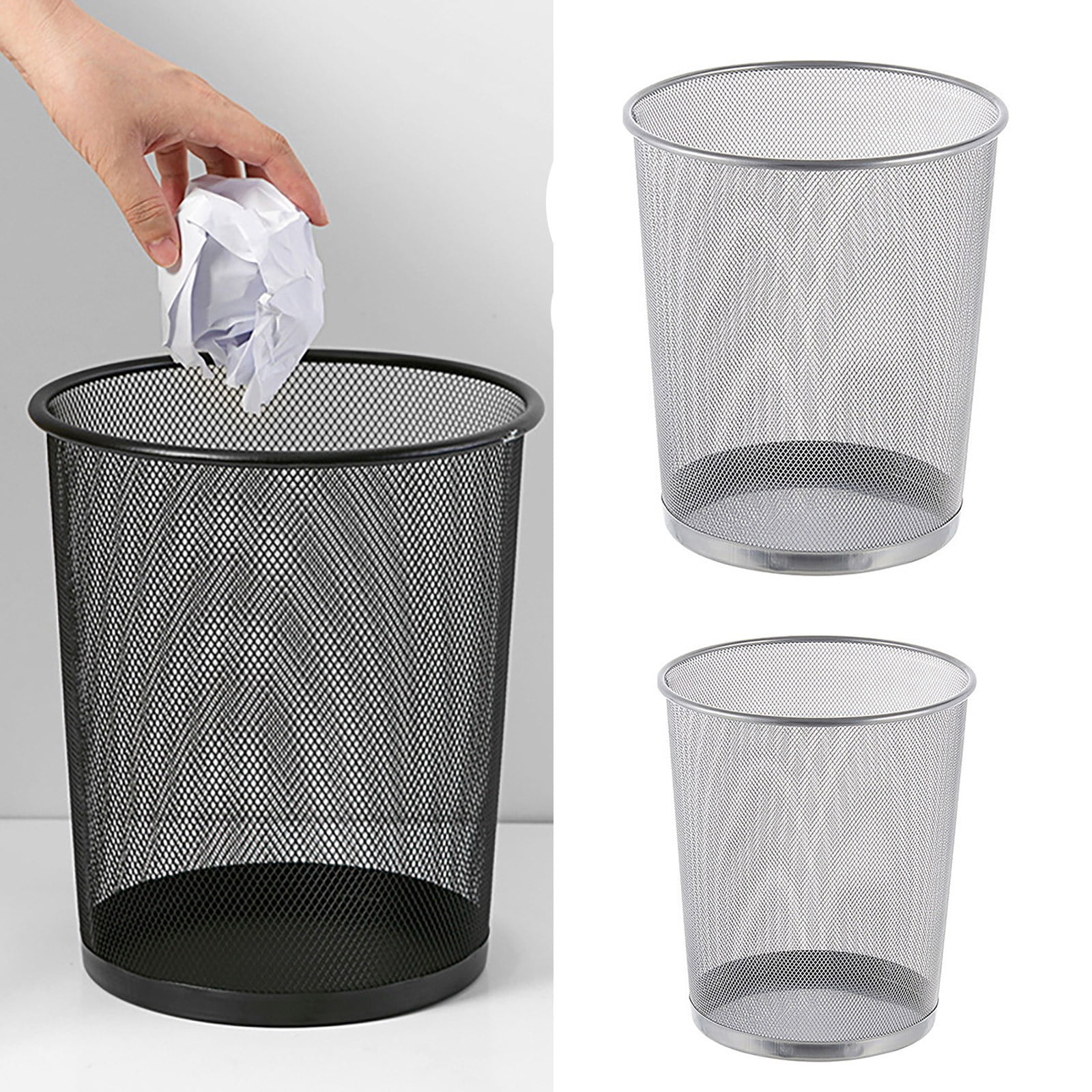 Mesh Wastebasket Black Metal Wire Garbage Trash Can, Smart Design Steel ...