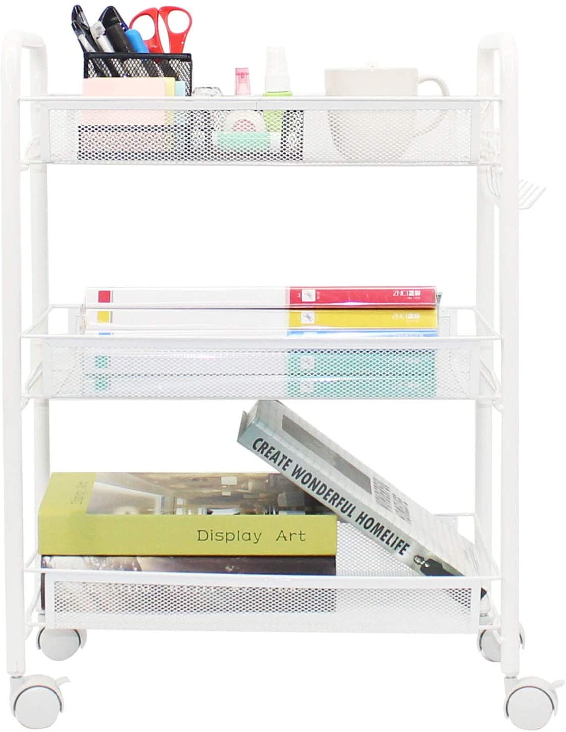 Mesh Wire 3 Tier Rolling Cart, Kitchen Storage Utility Cart ...