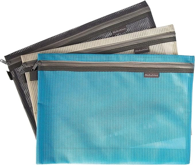 Mesh Zipper Bags, 3 PCS, Water-Resistant A4 Paper File Storage Office ...