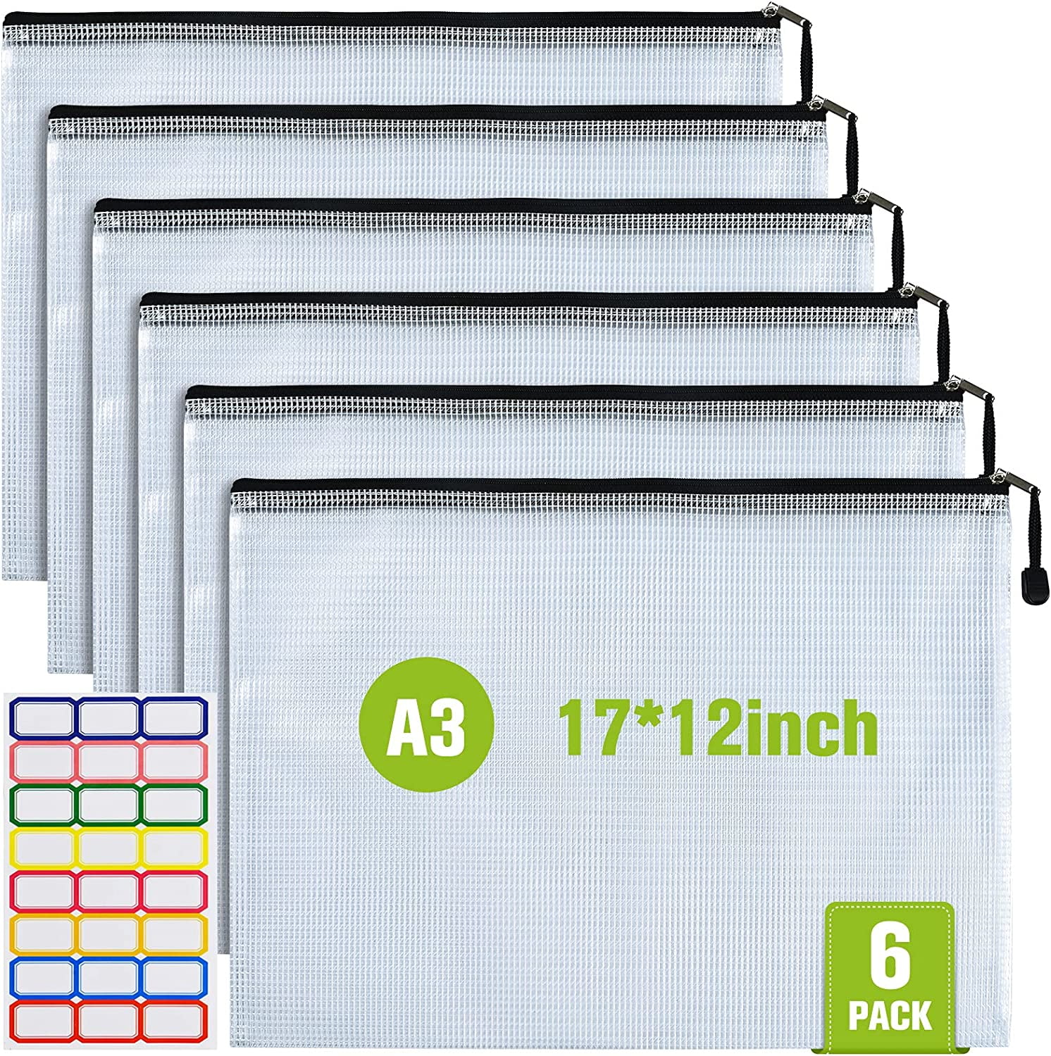Mesh Zipper Pouch, 6PCS Waterproof Plastic Mesh Zipper Bag, A3 Size ...
