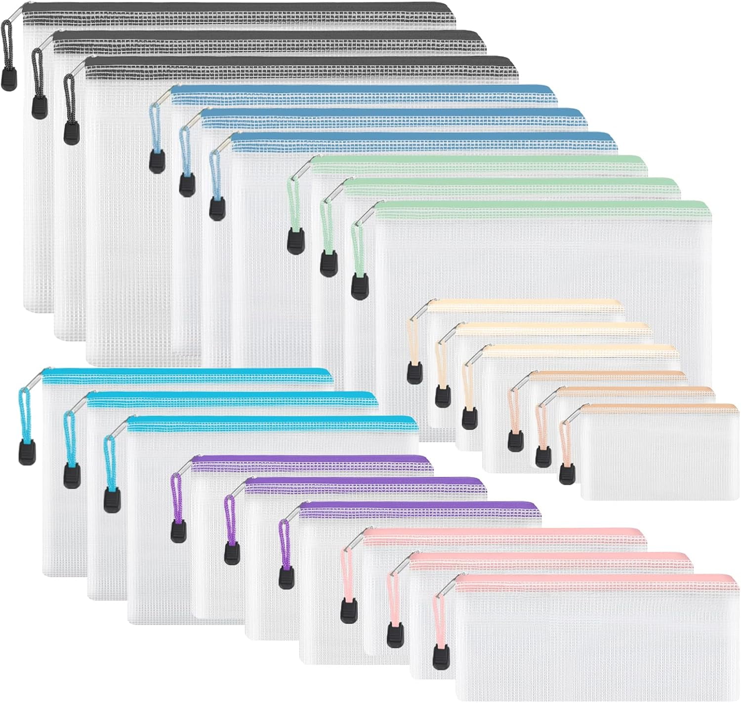 Mesh Zipper Pouch Bags, 8 Sizes Plastic Bags, 8 Colors Waterproof ...