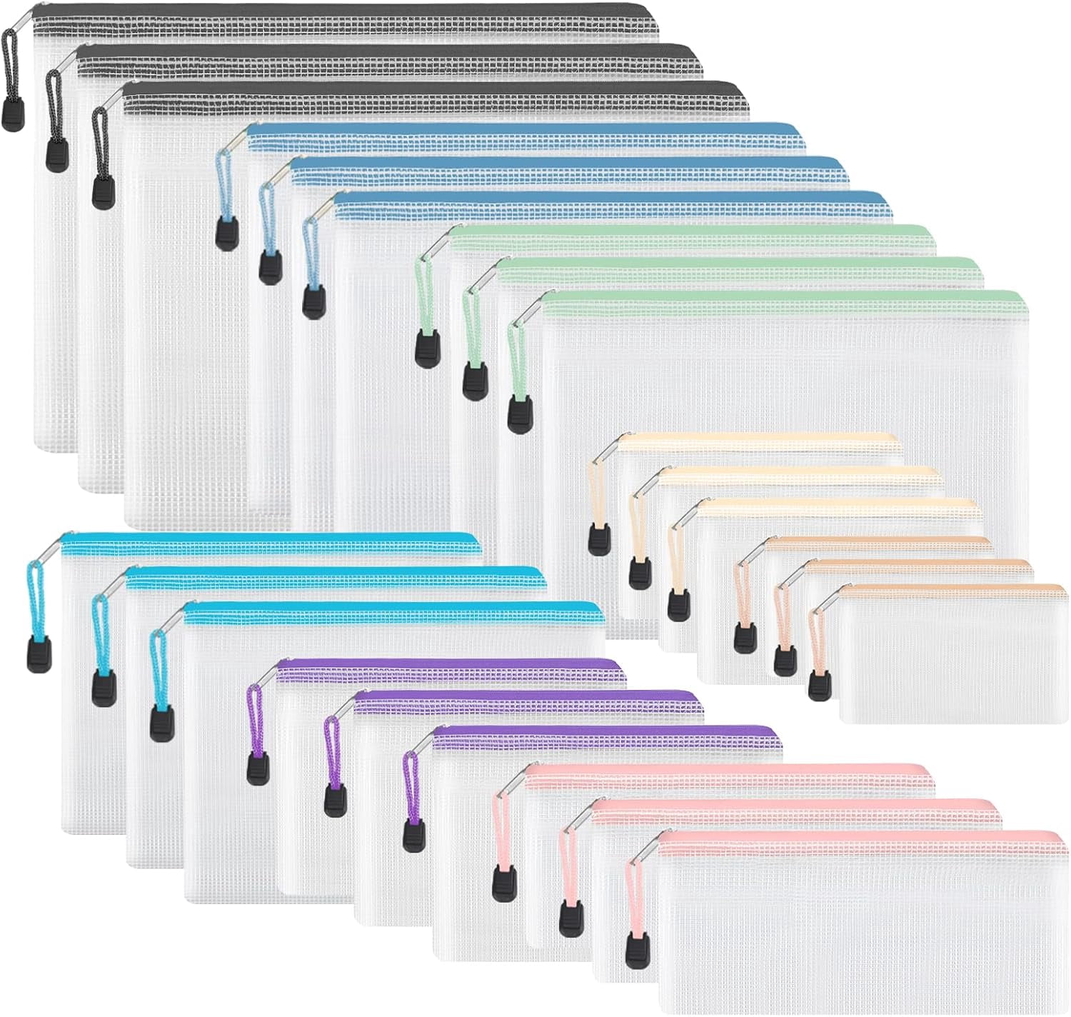 Mesh Zipper Pouch Bags, 8 Sizes Plastic Zipper Bags, 8 Colors ...
