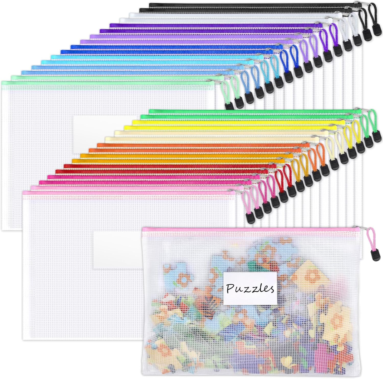 Mesh Zipper Pouch Bags, A4 Letter Size, Zipper Bags with Label Pocket ...