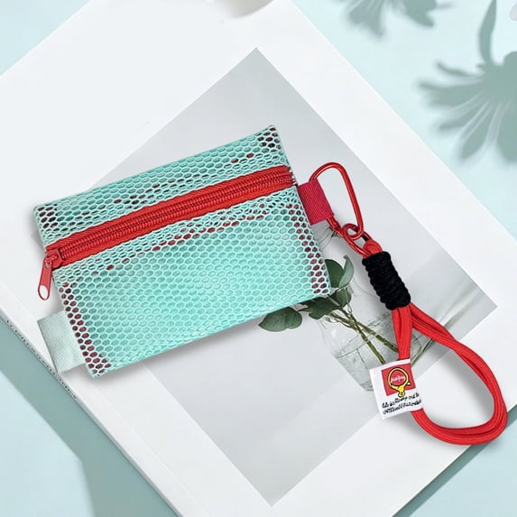 Mesh Zipper Pouch with Lanyard Portable Mini Storage Bag Lightweight ...