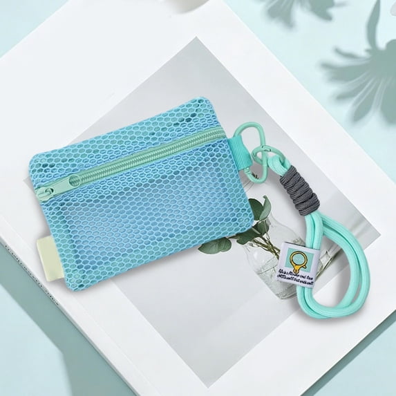 Mesh Zipper Pouch with Lanyard Portable Mini Storage Bag Lightweight ...