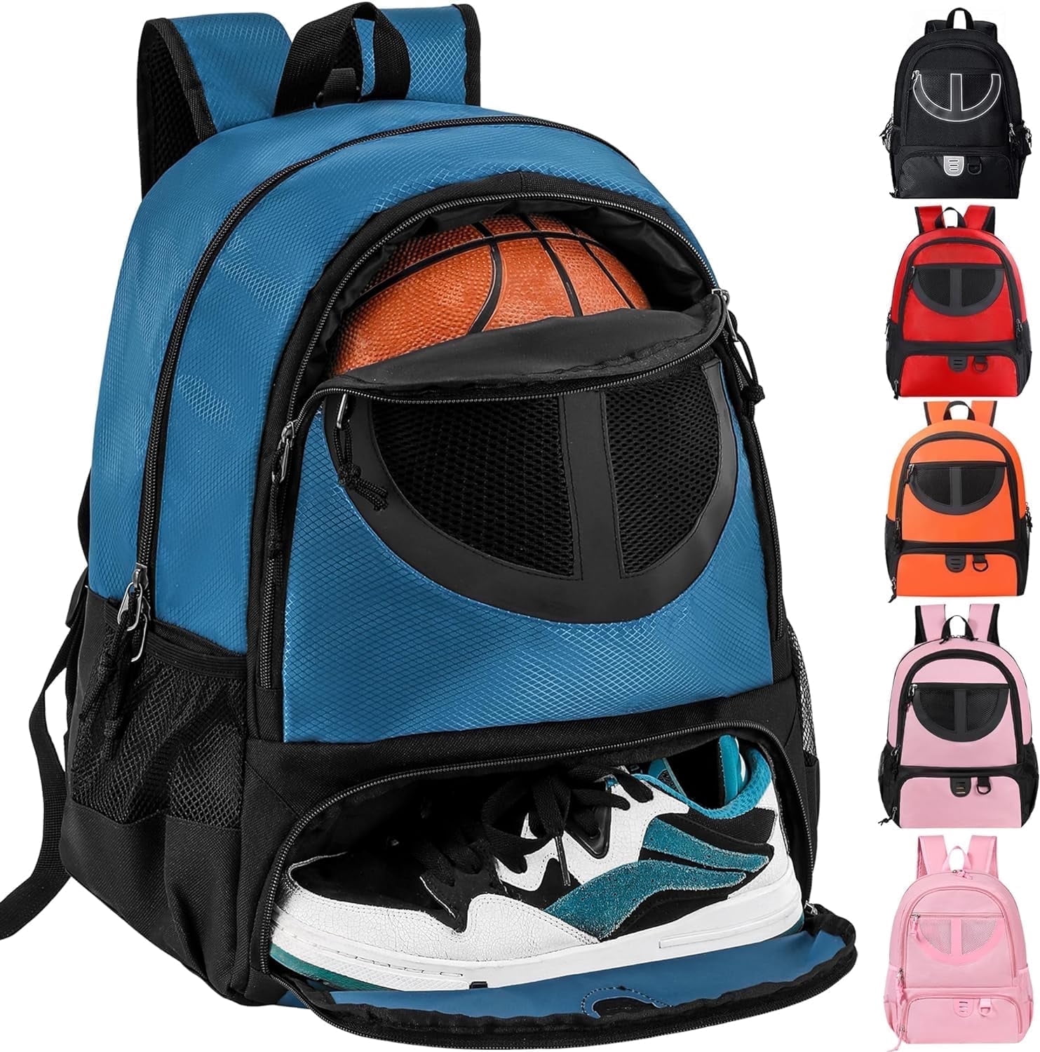Mesh blue Basketball Soccer Bag Backpack Sports Volleyball Football Bag ...