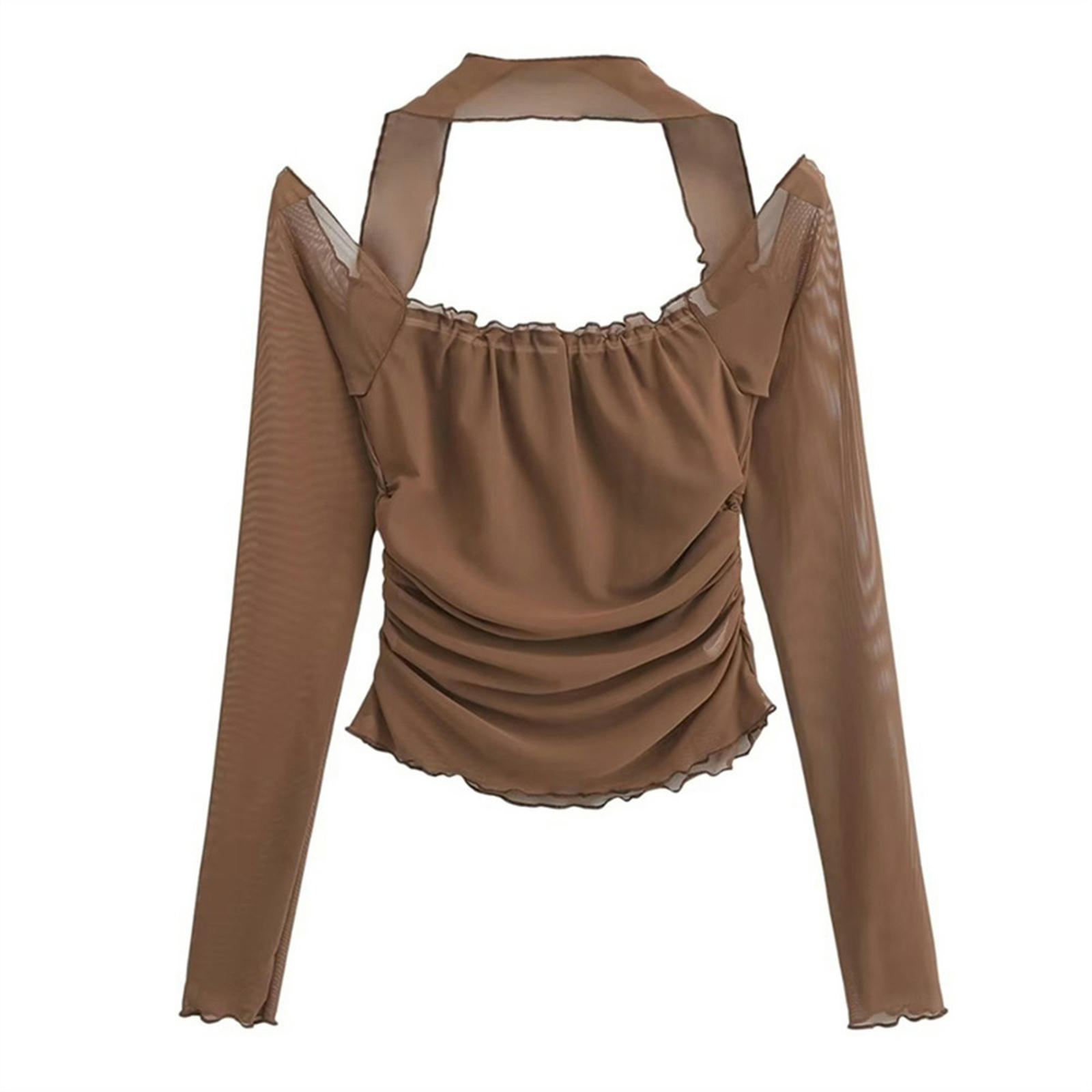 Mesh one-shoulder halter top for women, niche short bottoming shirt ...