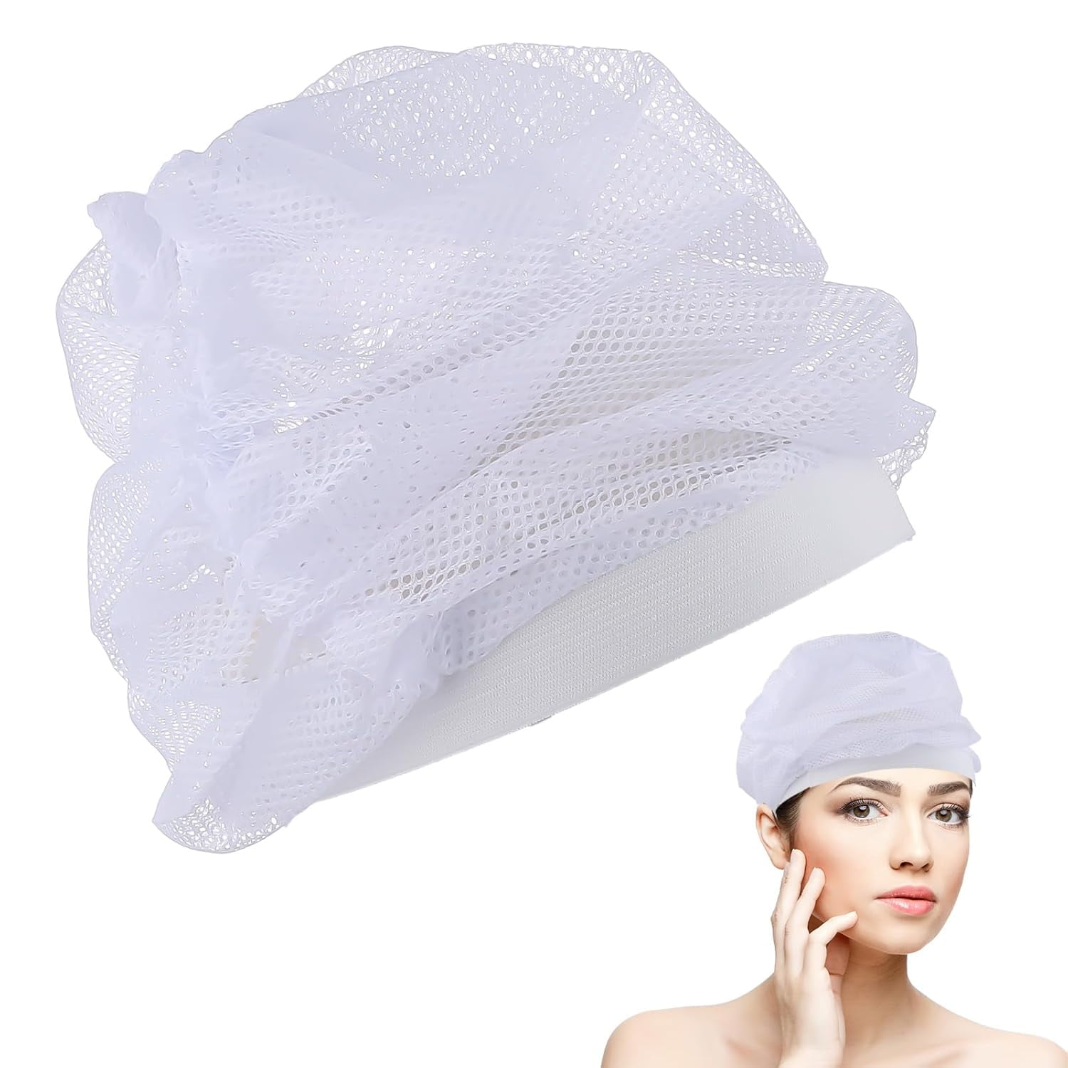 Mesh tie cap for drying curly hair, 1 adjustable tie cap with ...