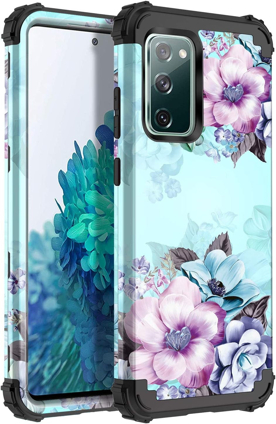 Meshine Compatible with Galaxy S20 FE 5G&4G Case,Floral Three Layer Heavy Duty Sturdy Shockproof ...