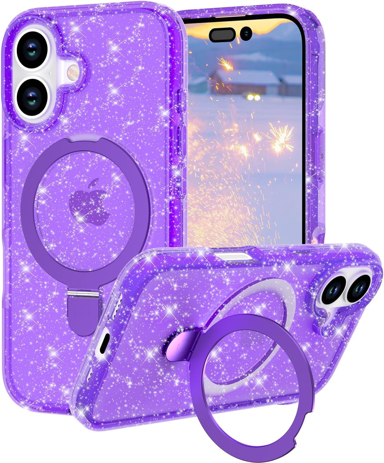Meshine Magnetic for iPhone 16 Phone Case Sparkly with Ring Stand ...