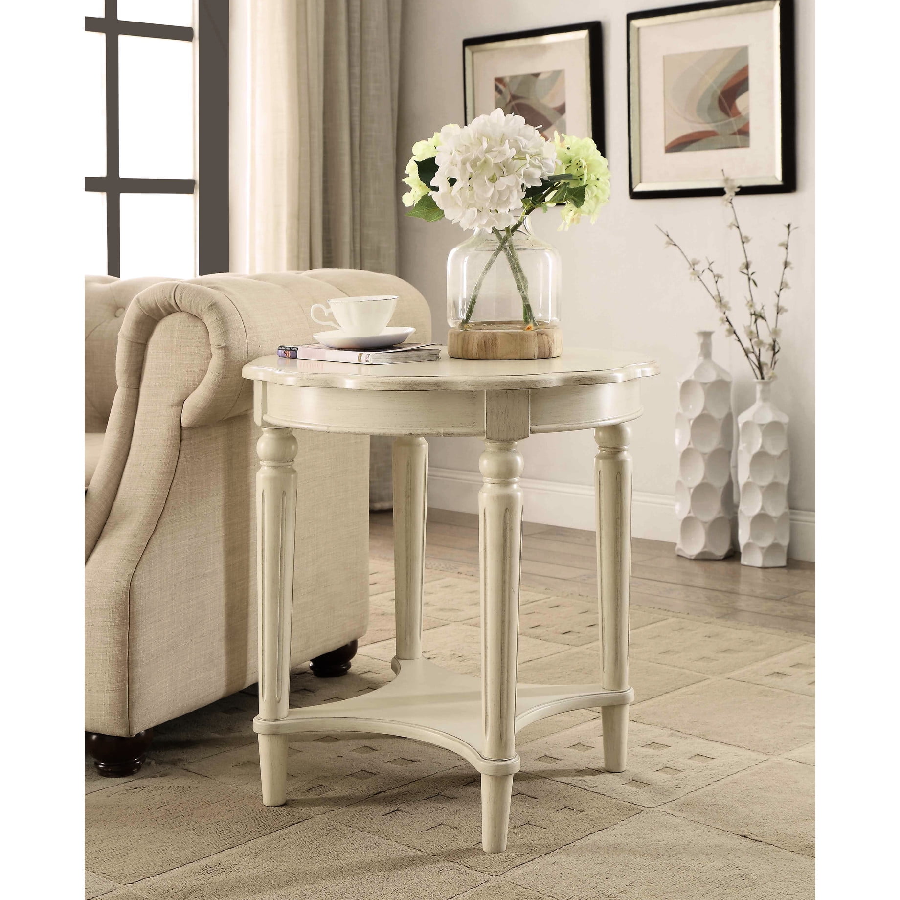 Mesmerizing Antique White End Table With Shelf, French Style Inspired ...