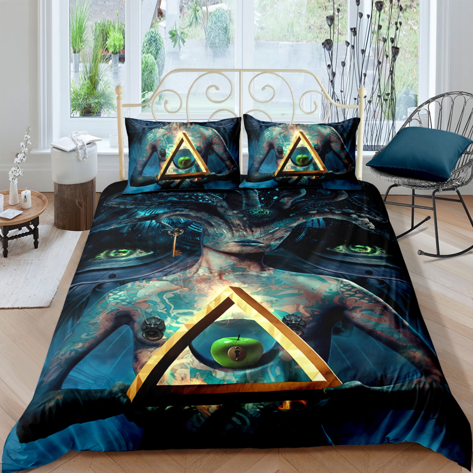 Mesmerizing Art Bedding Set with Golden & Green - Mystical Design in ...