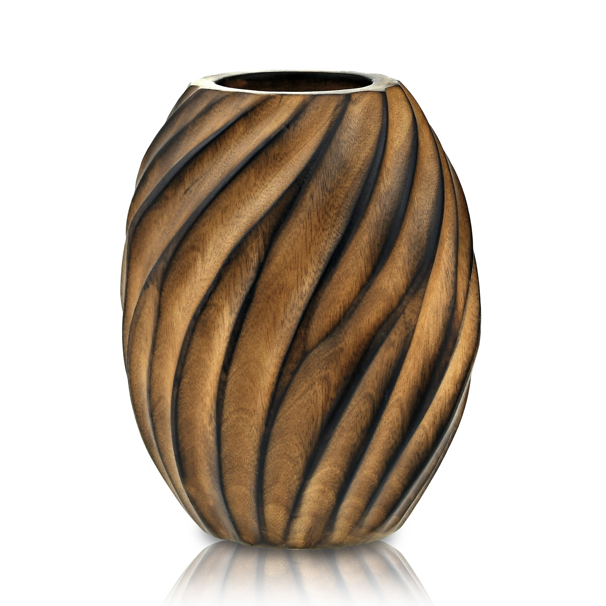 Mesmerizing Hand-carved Spiral Brown Mango Tree Wood Flower Vase ...