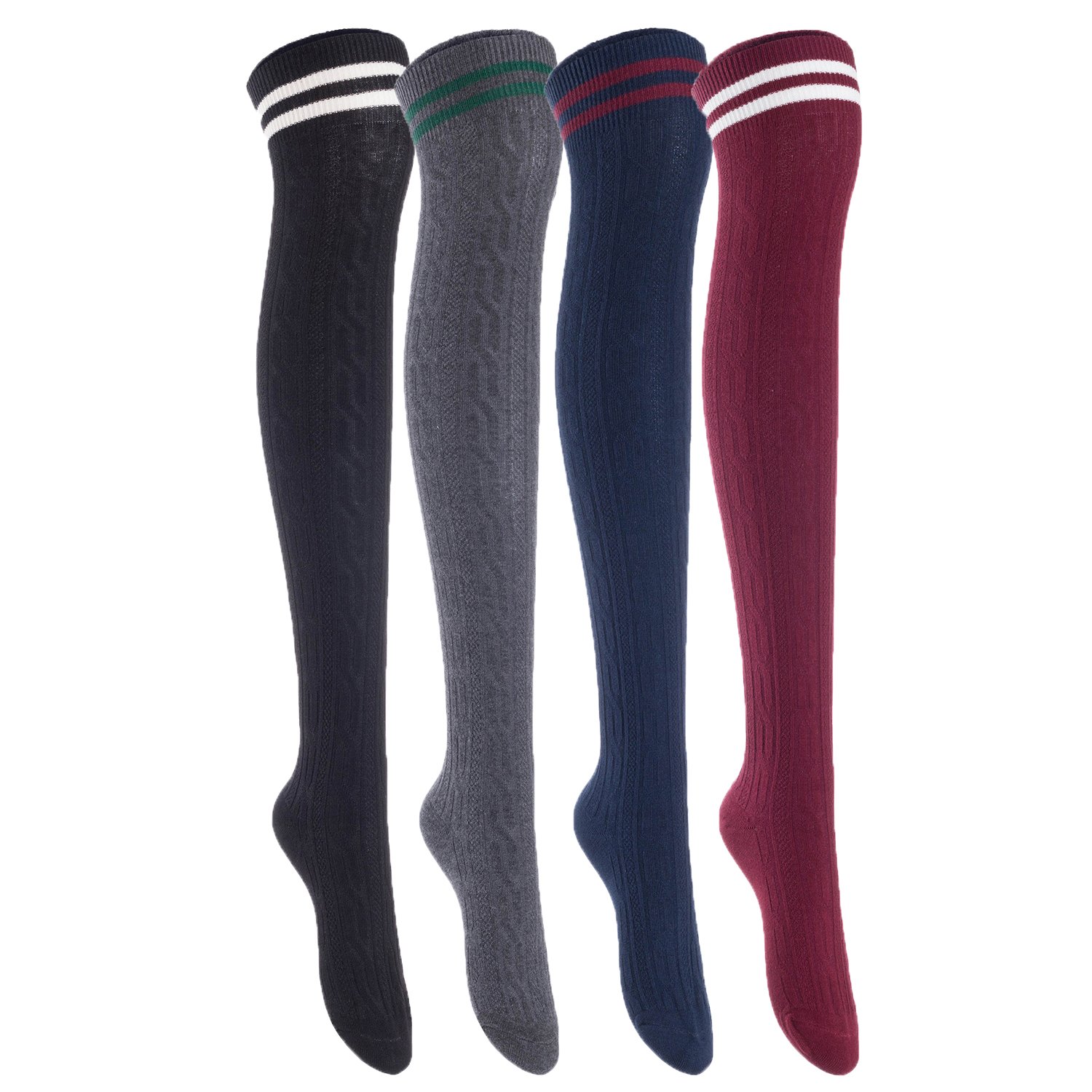 Meso Women's 4 Pairs Awesome Thigh High Cotton Socks, Comfortable, Soft ...