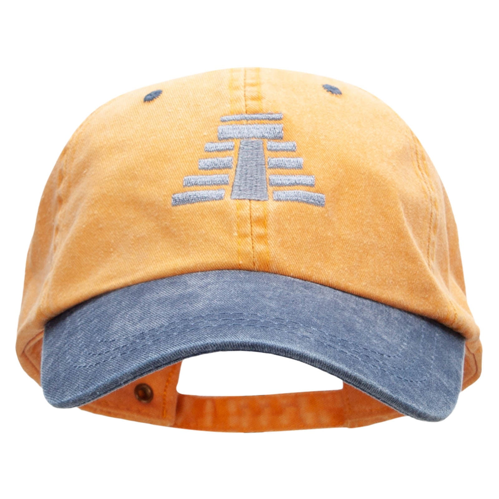 Mesoamerican Pyramid Embroidered Pigment Dyed Wash Caps - Mustard Navy ...