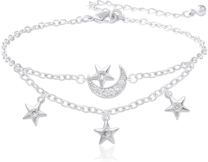 Mesovor Women Dainty Moon Star Link Bracelet 16K Gold Plated Adjustable Link Chain Sparkling ...