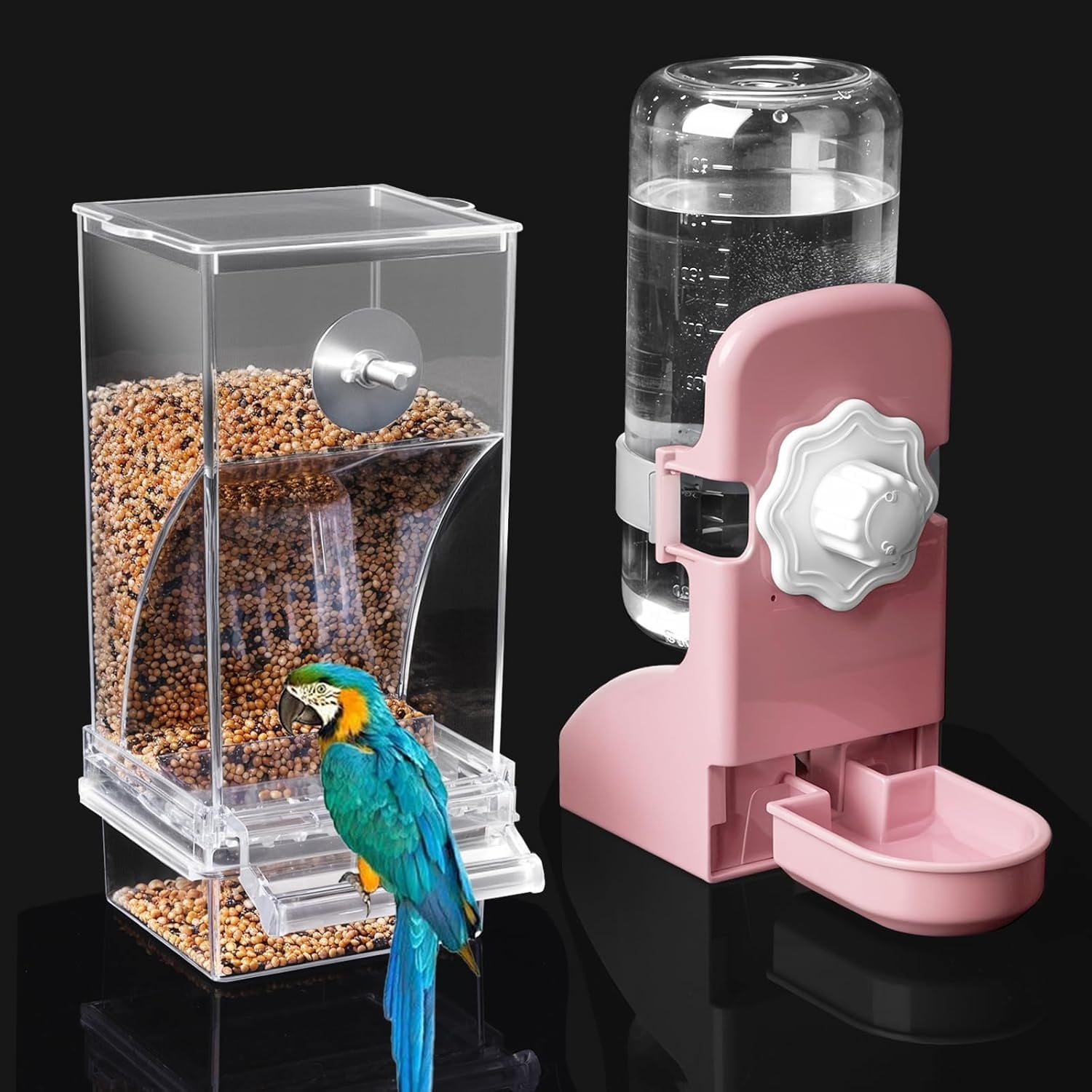 No Mess Bird Feeder Water Dispenser Set, Parakeet Cage Accessories ...