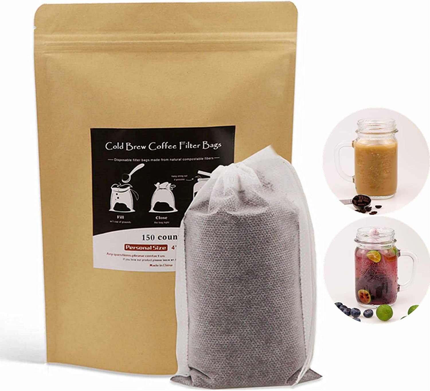 No Mess Cold Brew Coffee Filters - 150 Count Single Use Filter Bags ...
