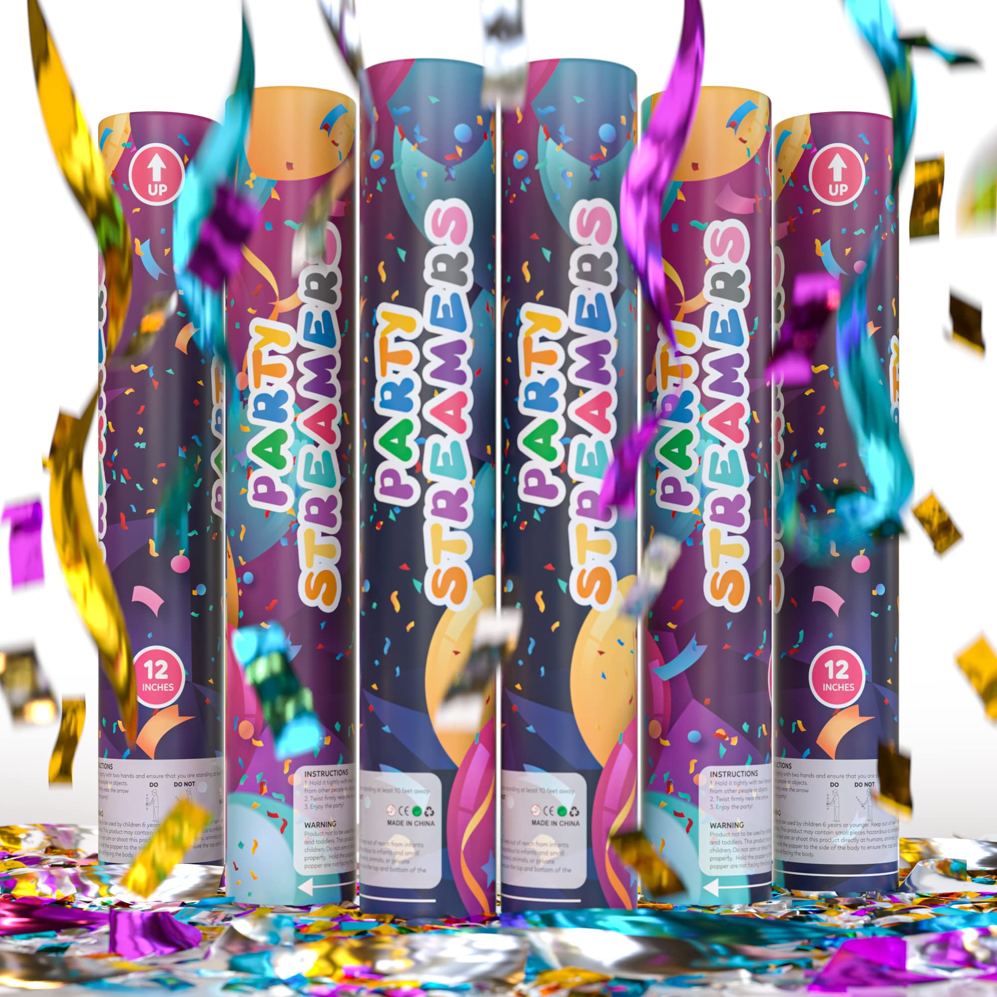No Mess Streamer Confetti Cannon Party AIS1 Poppers | 6 Multicolor Streamers | Glitter Bomb ...