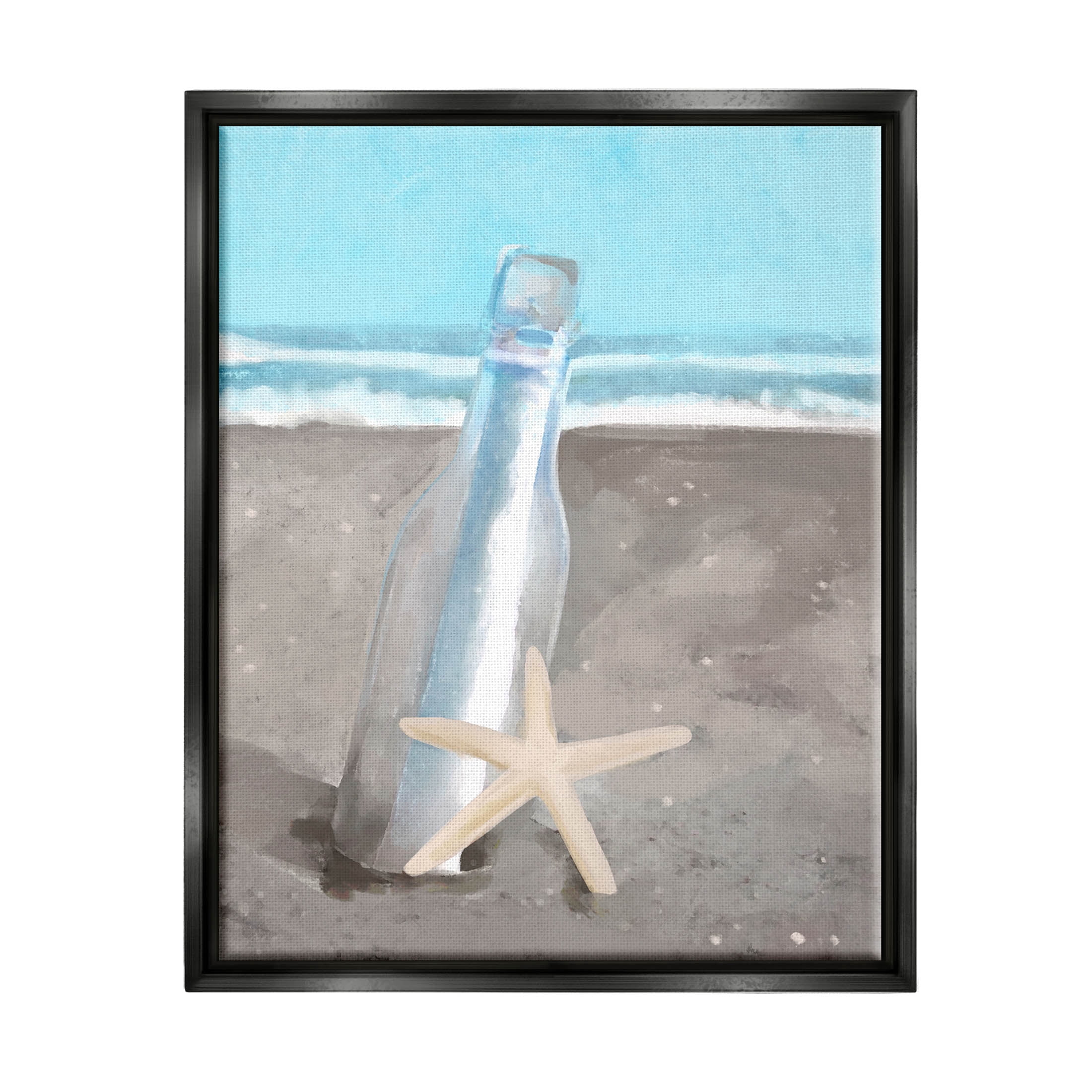 Message Bottle Beach Shore Coastal Graphic Art Jet Black Framed Art ...