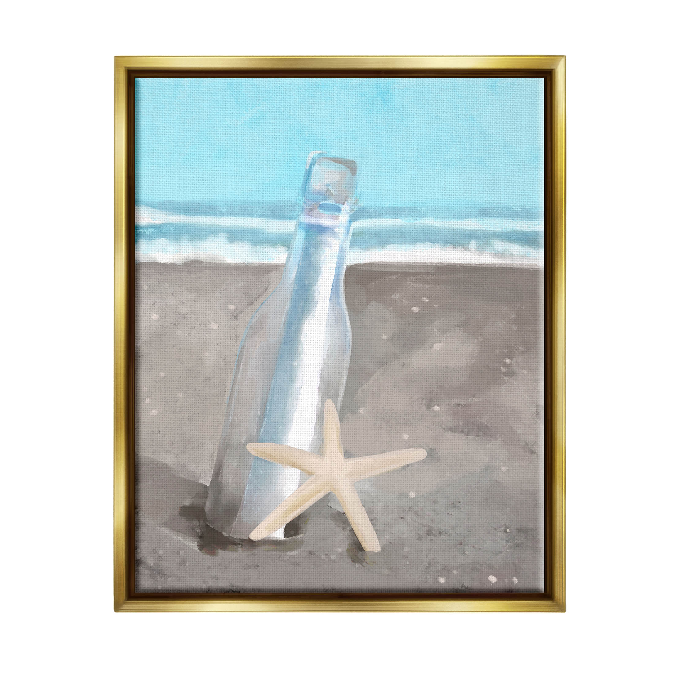 Message Bottle Beach Shore Coastal Graphic Art Metallic Gold Framed Art ...