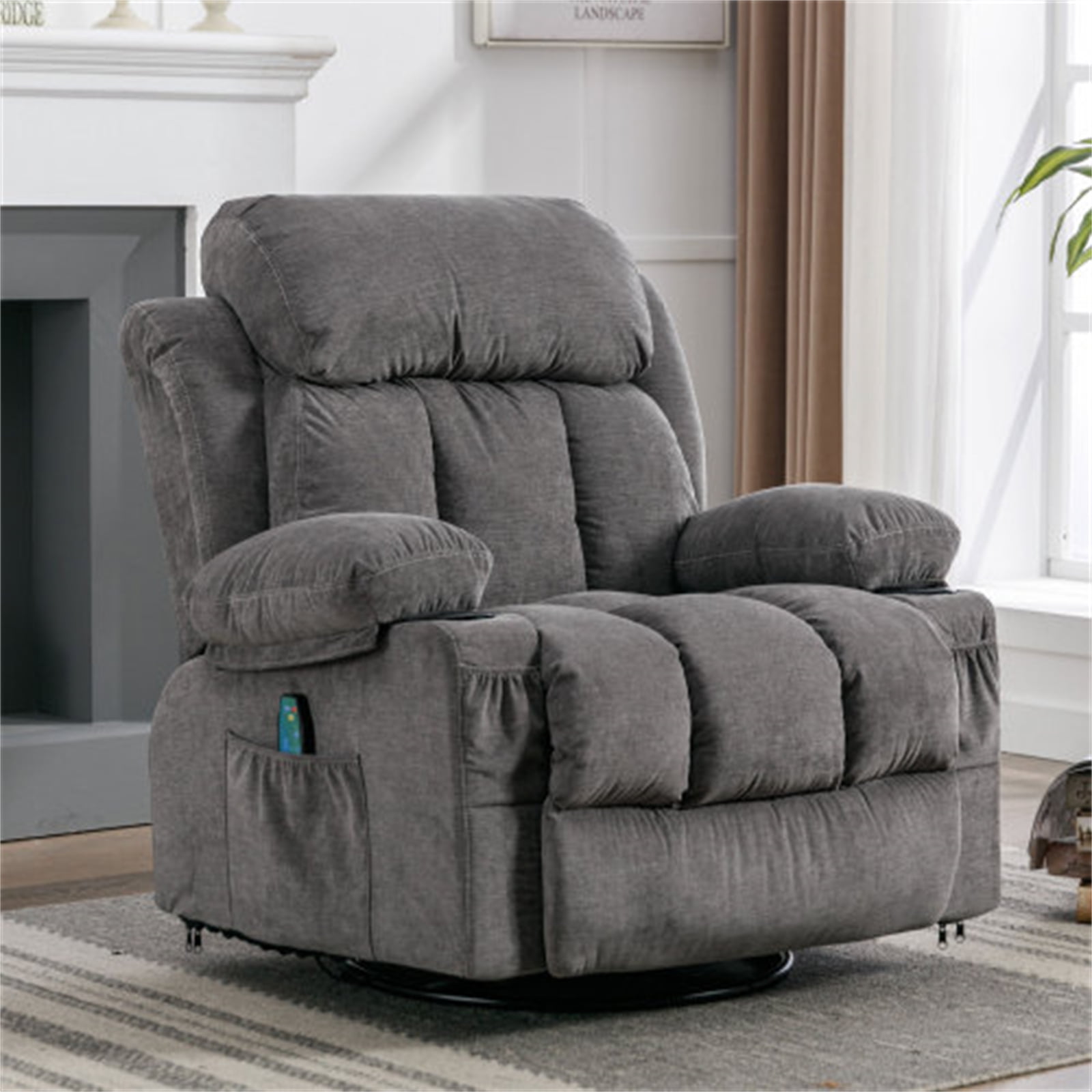 Message Recliner Chair with Heated, Fabric Swivel Rocking Recliner ...