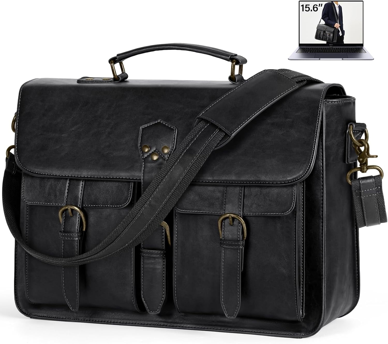 Messenger Bag for Men 15.6 Inch Leather Laptop Briefcase Large Laptop ...
