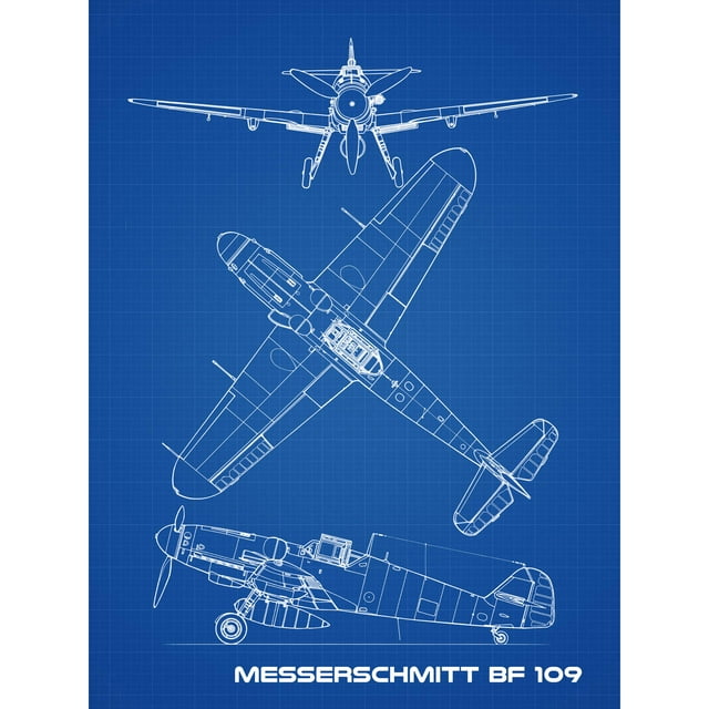 Messerschmitt Bf 109 German Fighter Plane Blueprint Extra Large XL Wall ...