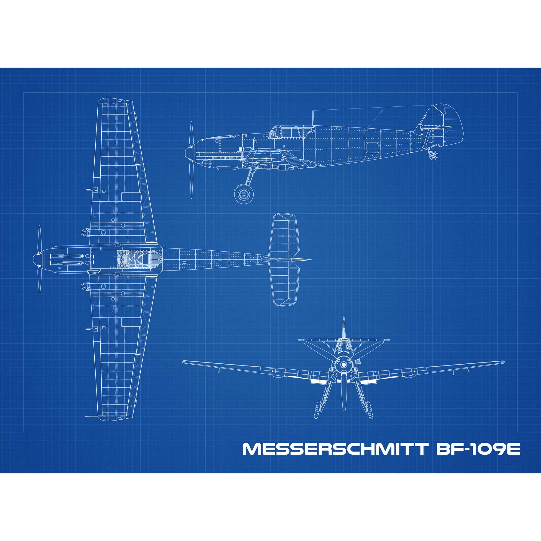 Messerschmitt Bf 109E Fighter Plane Blueprint Plan Extra Large XL Wall ...