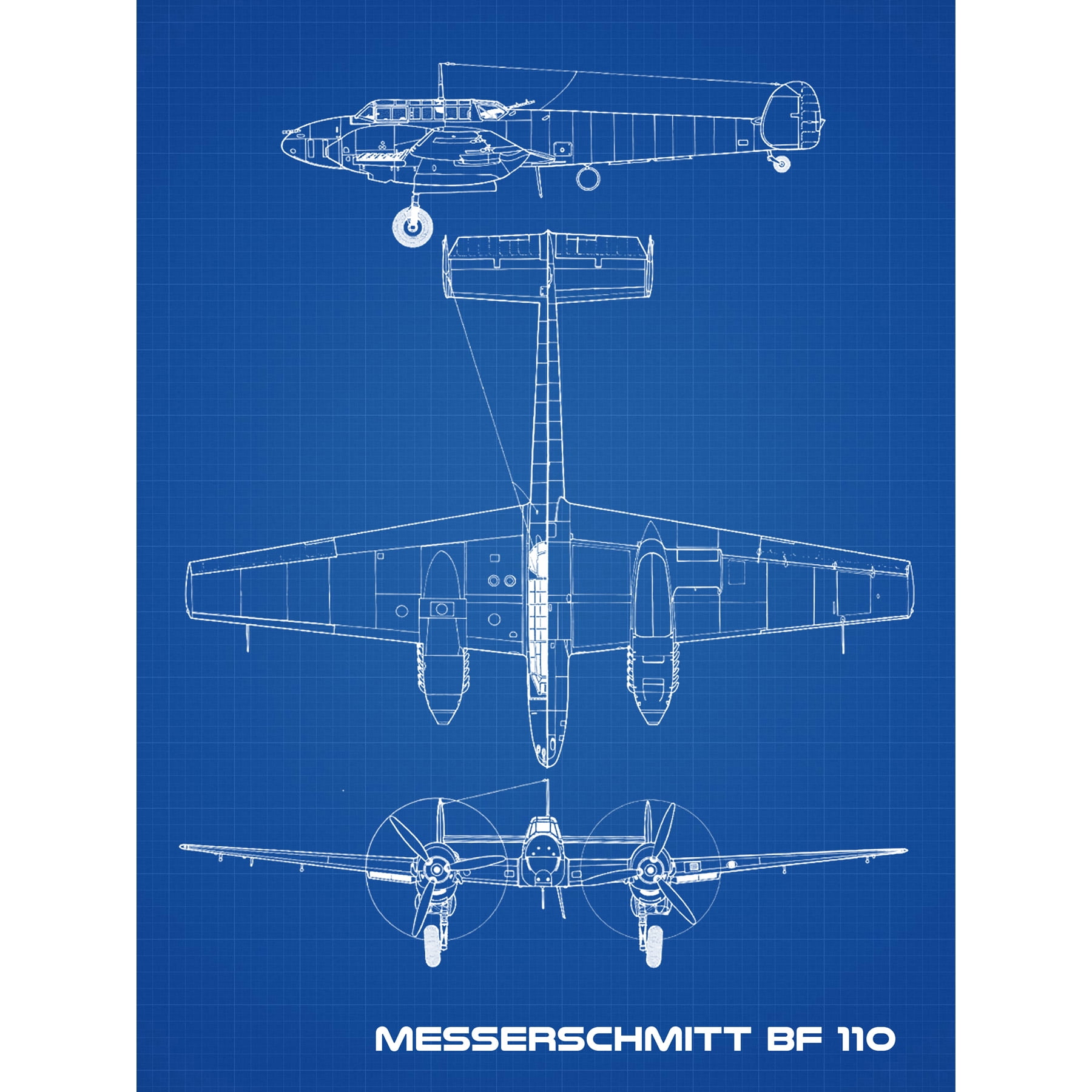 Messerschmitt Bf 110 Fighter Bomber Blueprint Plan Extra Large XL Wall ...