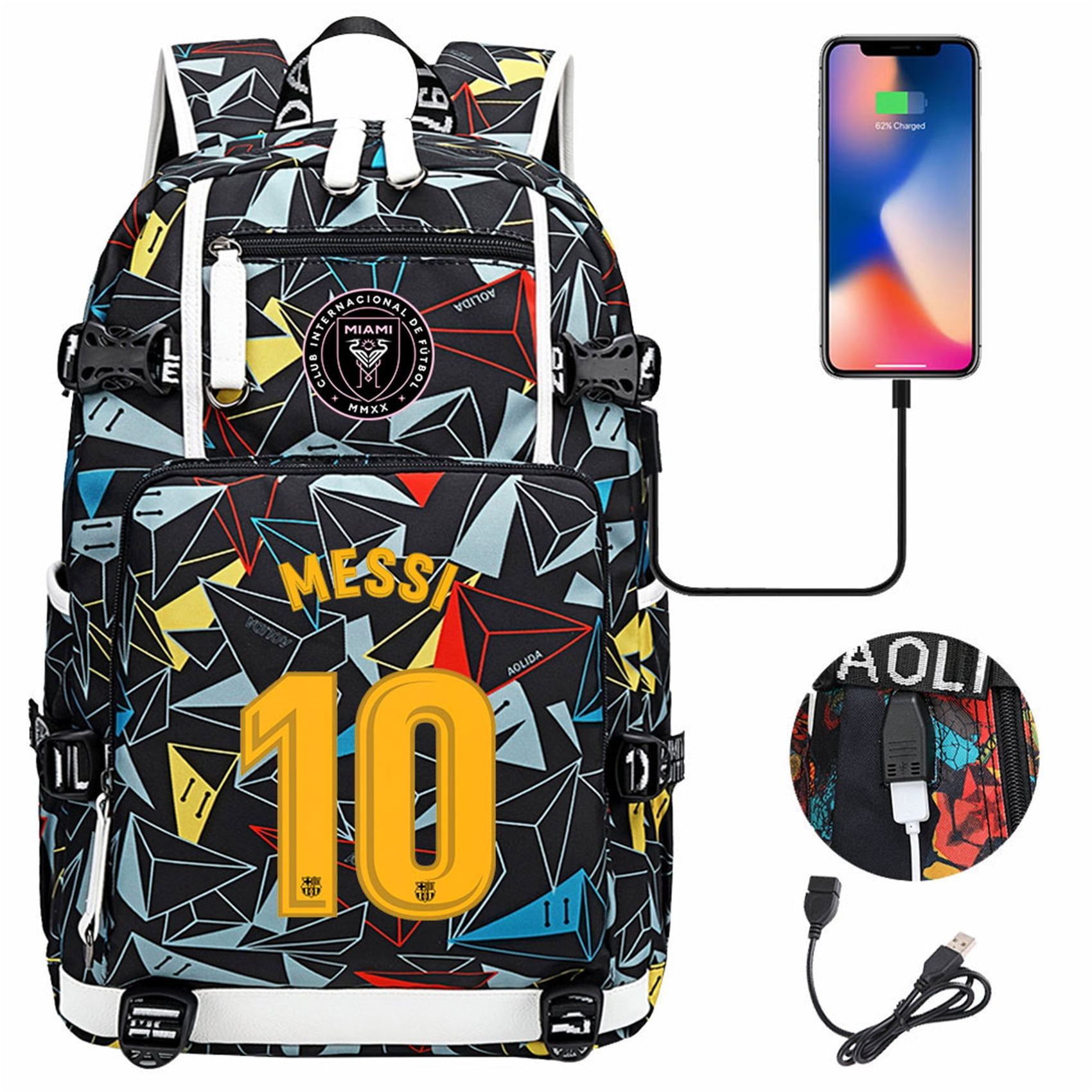 Messi_10 Casual Rucksack Large Waterproof Travel Backpack-Multifunction ...