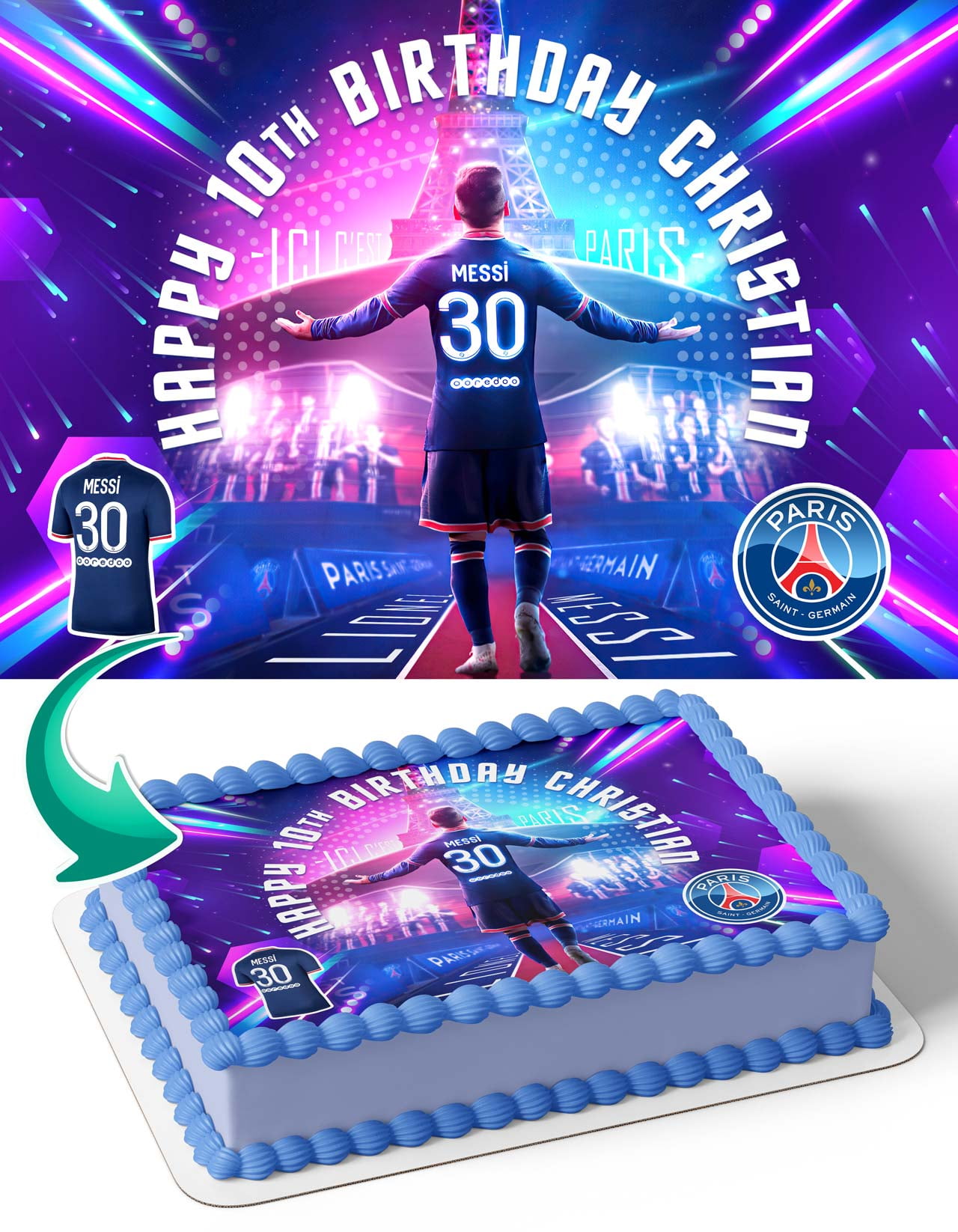 Messi 30 PSG Paris Saint Germain Edible Image Cake Topper Personalized ...