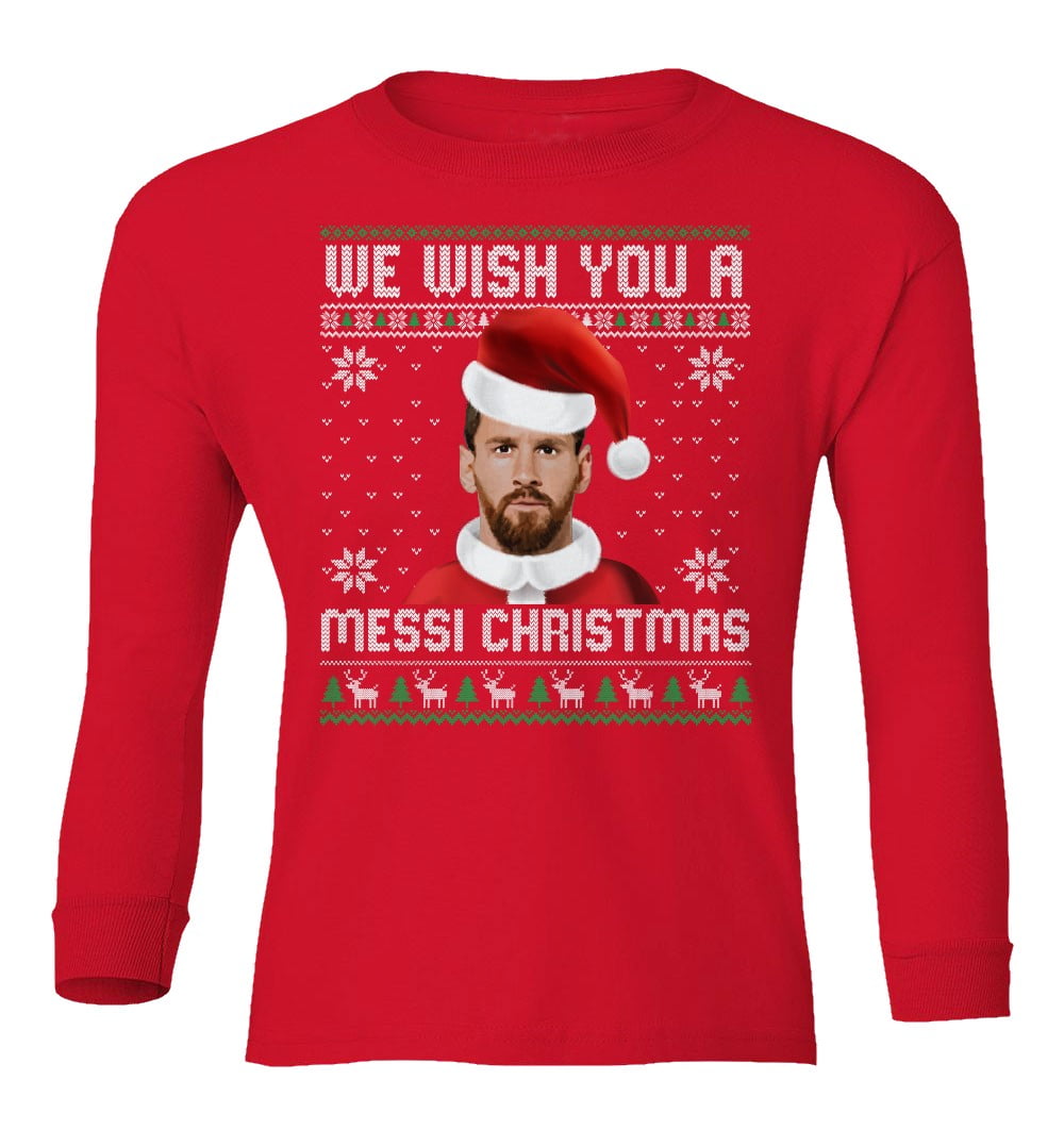 Messi Christmas Tee | Holiday Soccer Ugly Sweater Youth Long Sleeve T ...