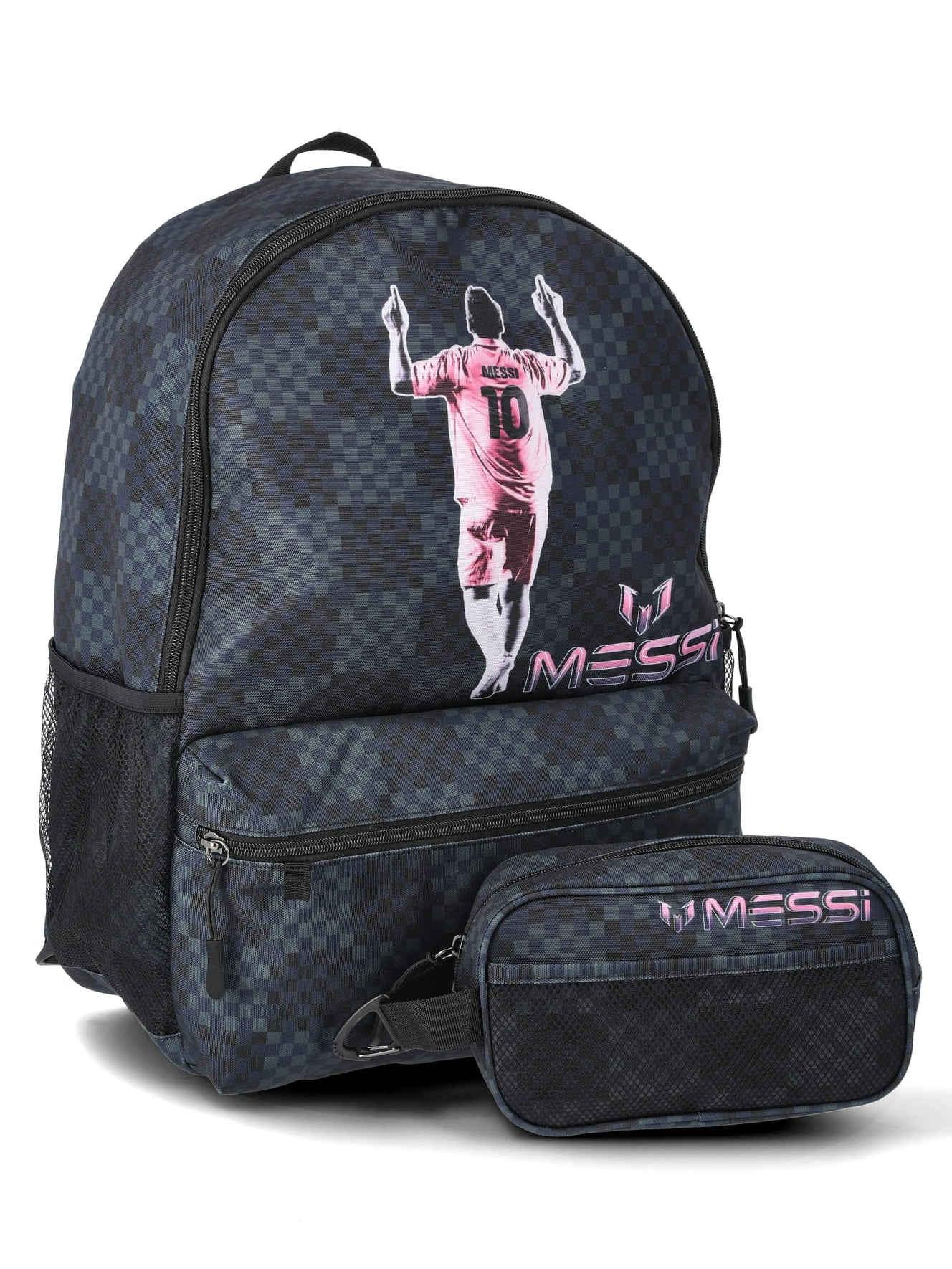 Messi Kids' 17" Checkered Backpack and Pencil Case 2-Piece Set, Black ...